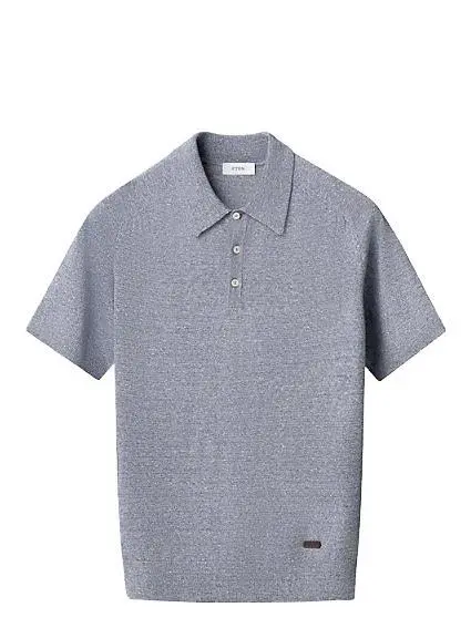 Eton Short-sleeve Fine-knit Cotton And Linen Polo Shirt - Dark Blue
