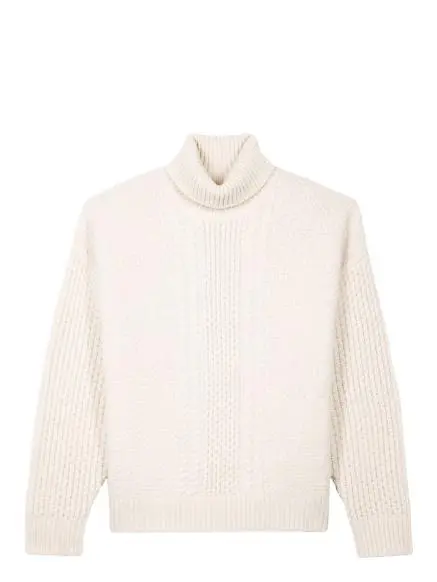 The Kooples Textured Roll-neck Wool-blend Jumper - Light Beige
