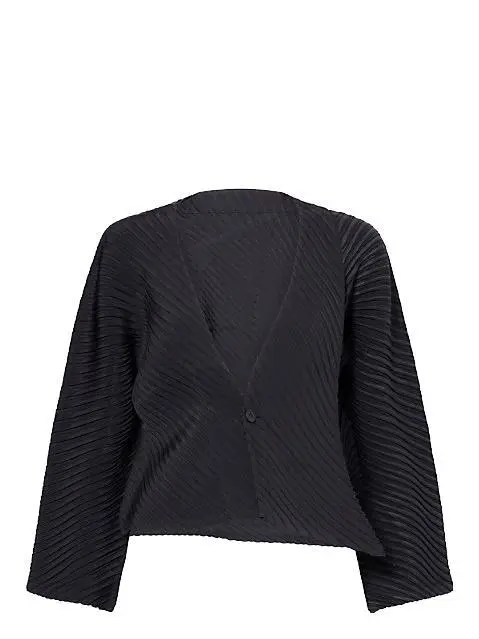 Issey Miyake Asymmetric Pleats Knitted Cardigan - Black