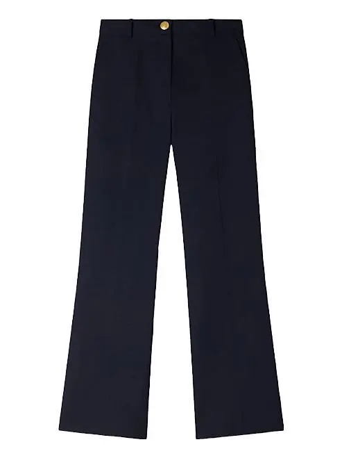 Sandro Wide-leg High-rise Wool-blend Trousers - Navy Blue