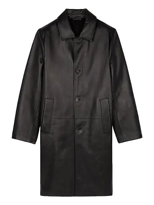 The Kooples Side-pocket Long Leather Coat - Black