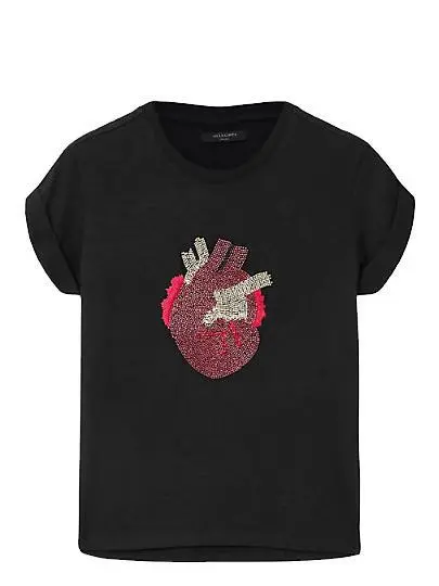 ALLSAINTS Heart-embellished Cotton-jersey T-shirt - Black