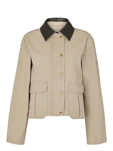 Whistles Contrast-collar Cotton Jacket - Cream