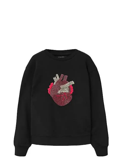 ALLSAINTS Pippa Embellished-heart Cotton-jersey Sweatshirt - Black