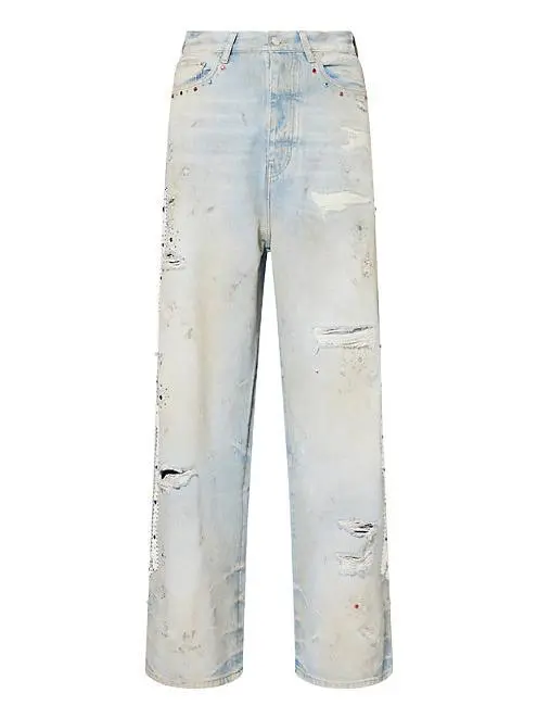 Amiri Bones-studded Baggy-fit Denim Jeans - Perfect Antique Blue