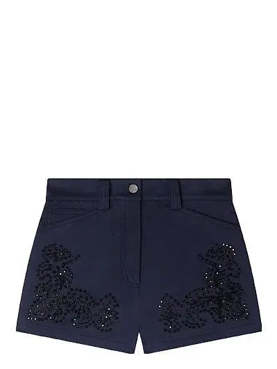 Sandro High-rise Embellished Cotton Shorts - Navy Blue