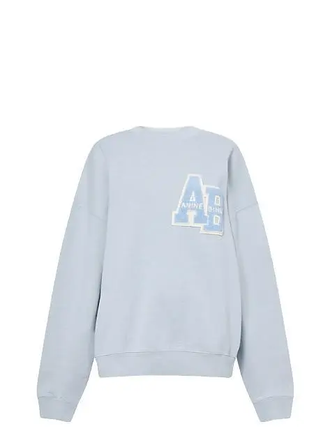ANINE BING Miles Letterman Oversized Cotton Sweatshirt - Pastel Blue