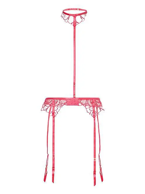 Bluebella Amarosa Embroidered Lace Suspender Harness - Virtual Pink/ Sheer