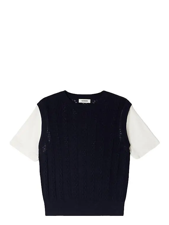 Sandro Pointelle-knit Jumper - Navy Blue
