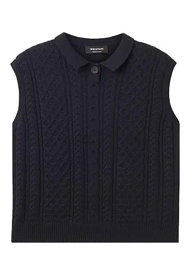 Whistles Sleeveless Button-neck Knitted Tank - Navy