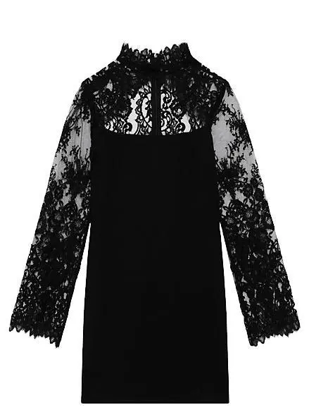 The Kooples Lace-embroidered Cut-out Woven Mini Dress - Black