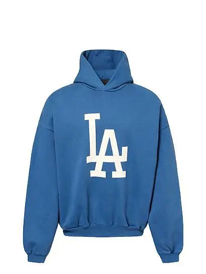 Fear Of God Mlb L.a. Dodgers Graphic-print Cotton Hoody - Blue Sapphire