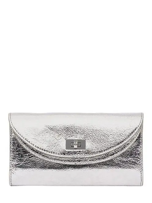 Sandro Mambo Metallic-leather Clutch Bag - Silver