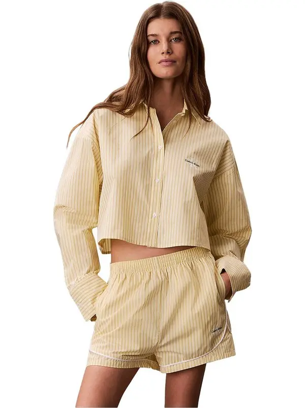 Calvin Klein Cotton Poplin Cropped Sleep Shirt - Sera Stripe Pear Sorbet