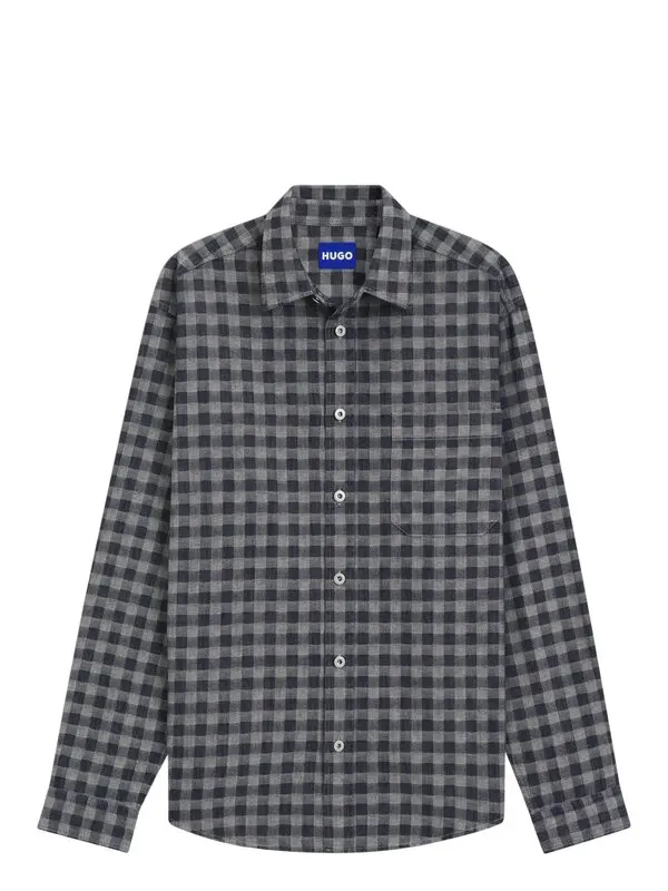 Hugo Checked Oversized-fit Shirt In Cotton Twill - Dark Blue