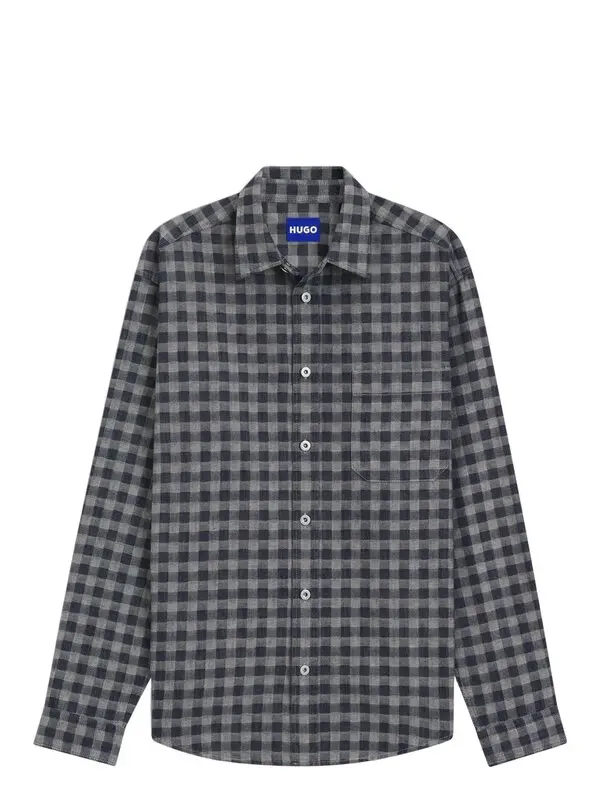 Hugo Checked Oversized-fit Shirt In Cotton Twill - Dark Blue
