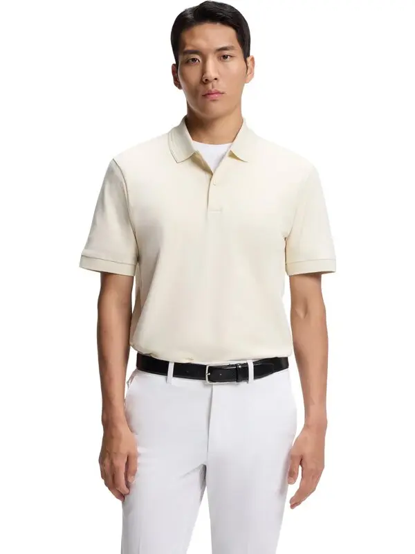 BOSS Monogram-placket Polo Shirt In A Cotton Blend - White