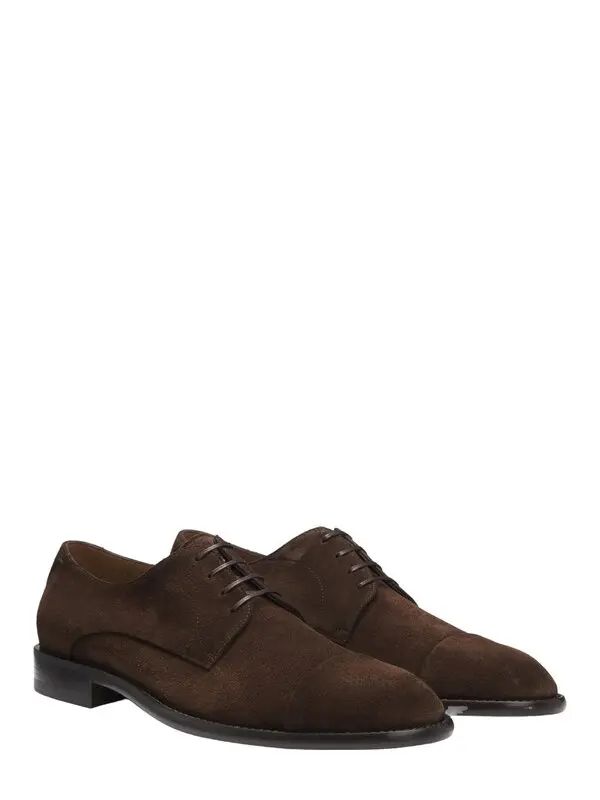 BOSS Suede Cap-toe Derby Shoes - Dark Brown