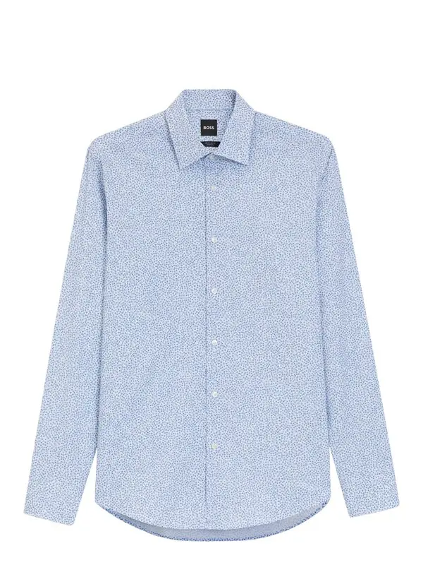 BOSS Regular-fit Shirt In Printed Stretch Cotton - Light Blue