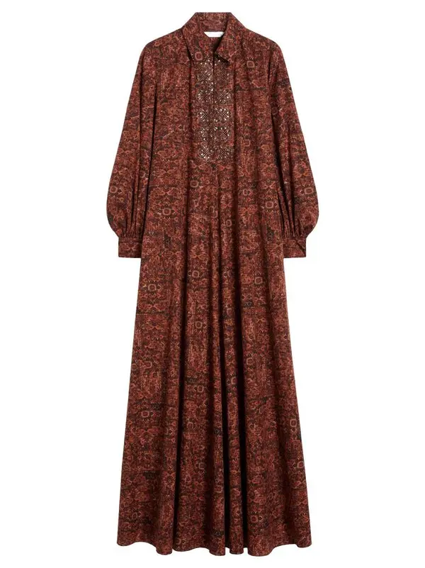Max Mara Printed Cotton Kaftan Dress - Caramel