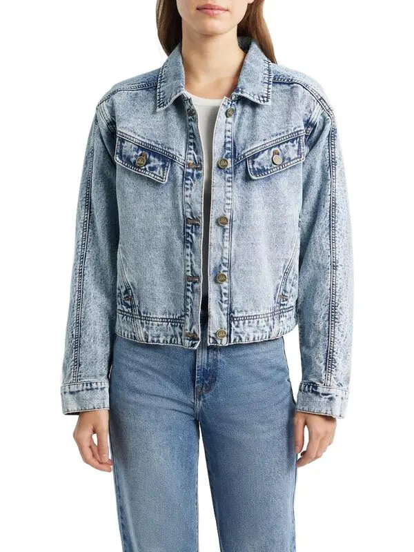 CITY BLUES Slant Pocket Denim Jacket - Light Indigo Mineral Wash