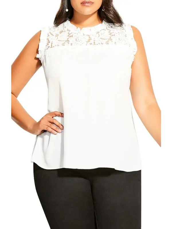 City Chic Sleeveless Ruffle-trimmed Top - Ivory