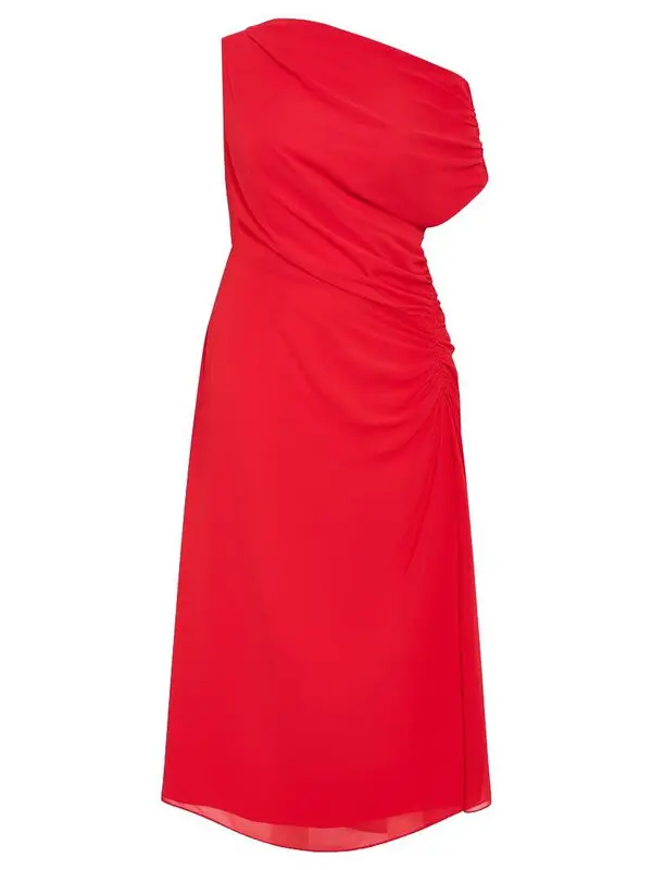City Chic One-shoulder Mesh Midi Dress - Vibrant Red