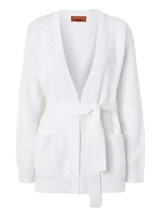 Missoni Belted Cotton And Viscose Chevron Knit Cardigan - White