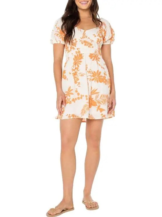 Roxy Camellia Floral Crinkled Gauze Minidress - Papaya