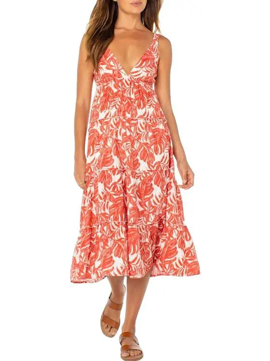 Roxy Monstera Print Tiered Midi Dress - Lantana