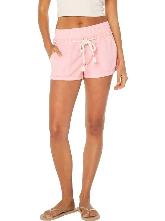 Roxy Drawstring Cotton And Linen Blend Shorts - Murex Shell