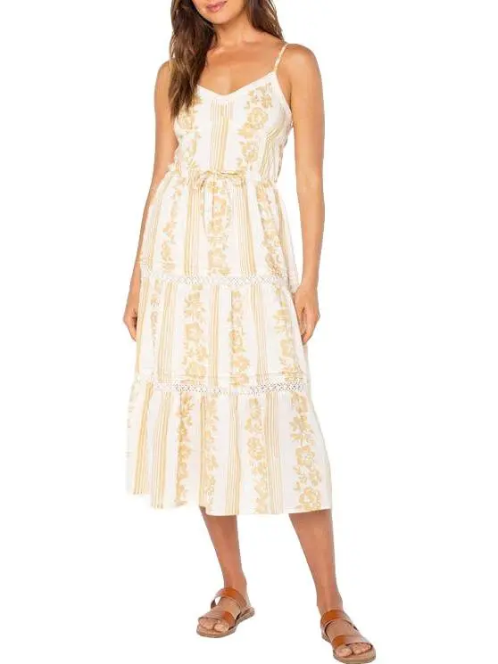 Roxy Azalea Floral Tiered Cotton Midi Dress - Curry