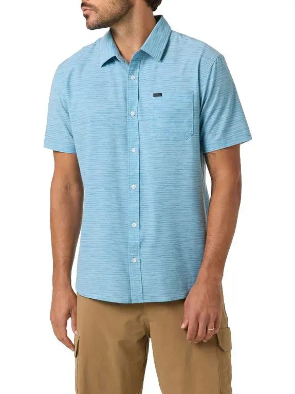 O'Neill Standard Fit Trvlr Traverse Stripe Short Sleeve Performance Button-up Shirt - Stone Blue