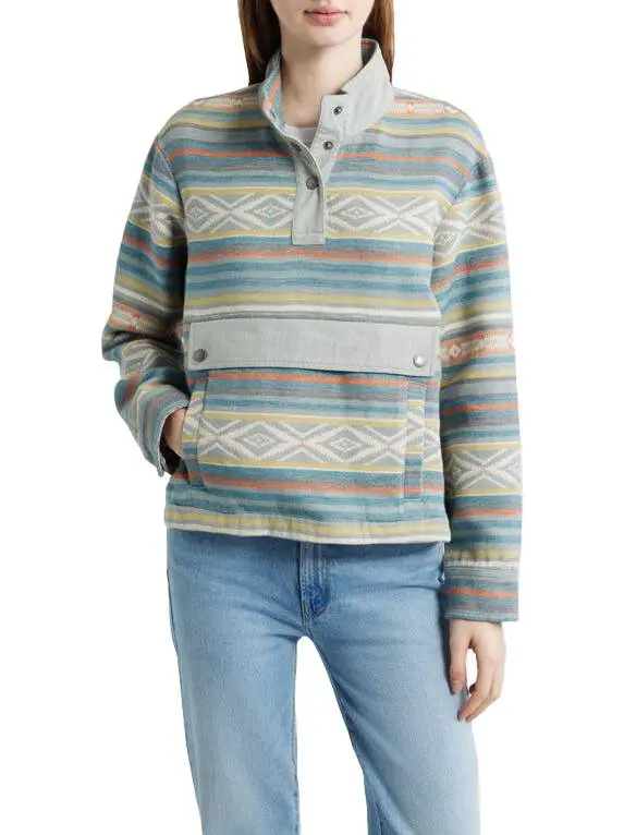 Pendleton Double Soft Half Snap Top - Teal Multi Stripe