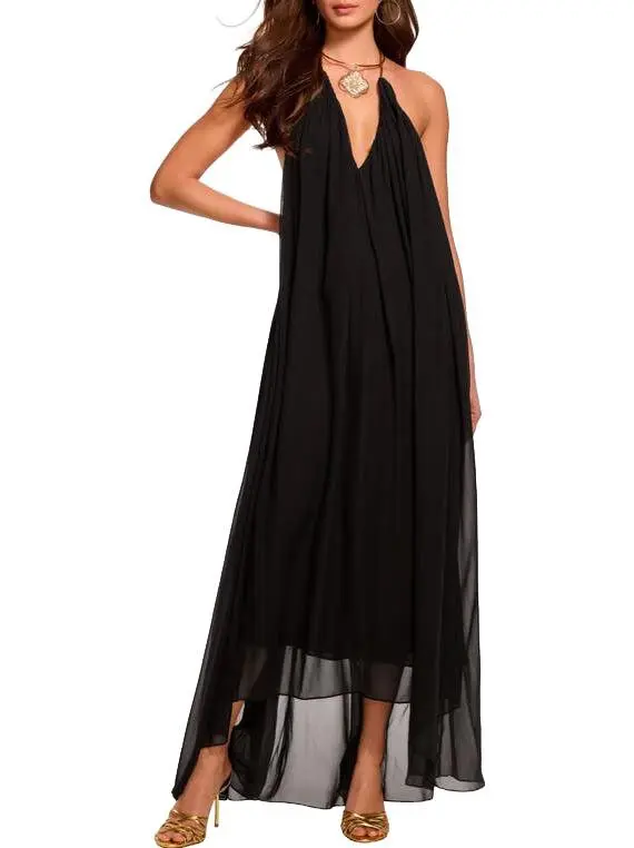 Ramy Brook Chain Detail Halterneck Silk Gown - Black