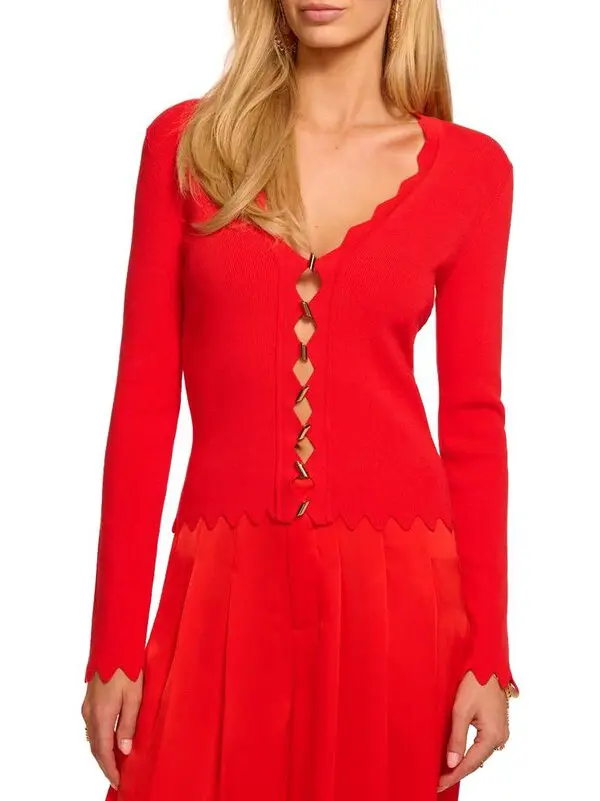 Ramy Brook Scalloped Edge Cardigan - Crimson