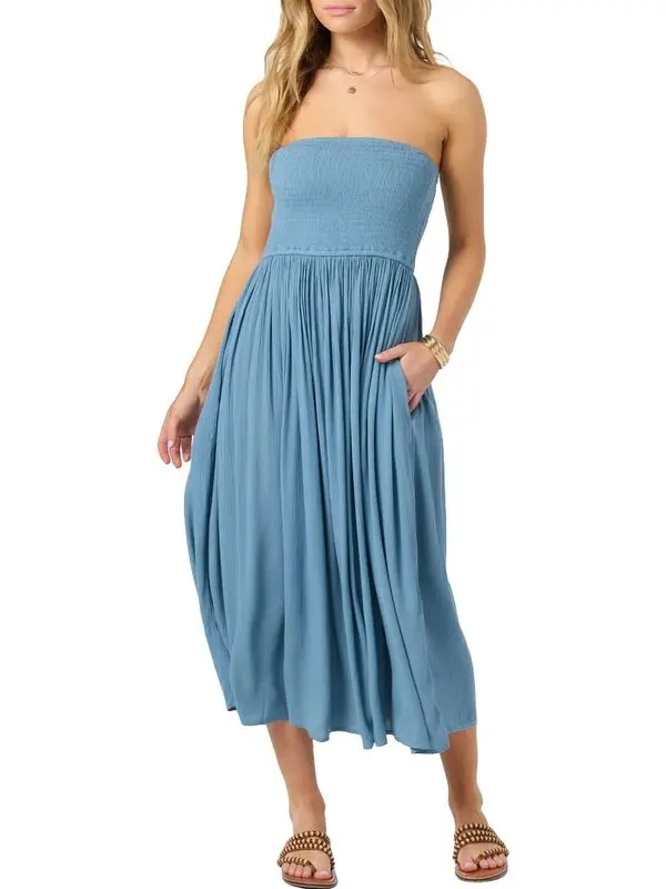 O'Neill Smocked Strapless Midi Dress - Provincial Blue