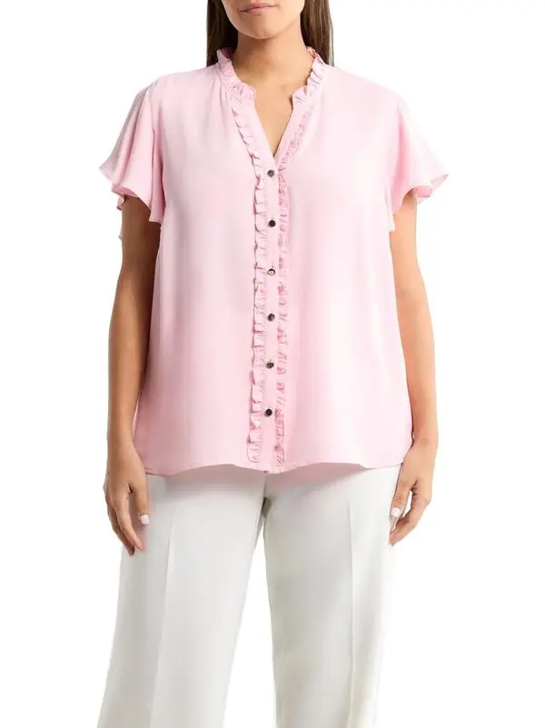 Anne Klein Mini Ruffle Trim Top - Peony Pink