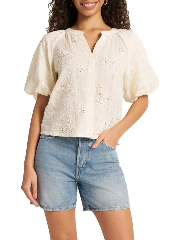 Matty M. Viola Eyelet Bubble Sleeve Top - Ivory