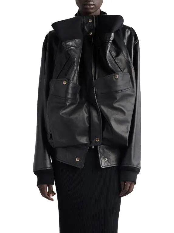 Balenciaga Upside Down Lambskin Leather Blouson Jacket - Black/black