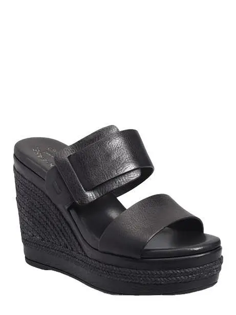 KORK-EASE® Espadrille Wedge Slide Sandal - Black Fullgrain