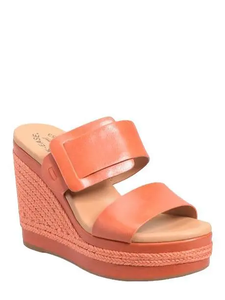 KORK-EASE® Espadrille Wedge Slide Sandal - Orange Full Grain