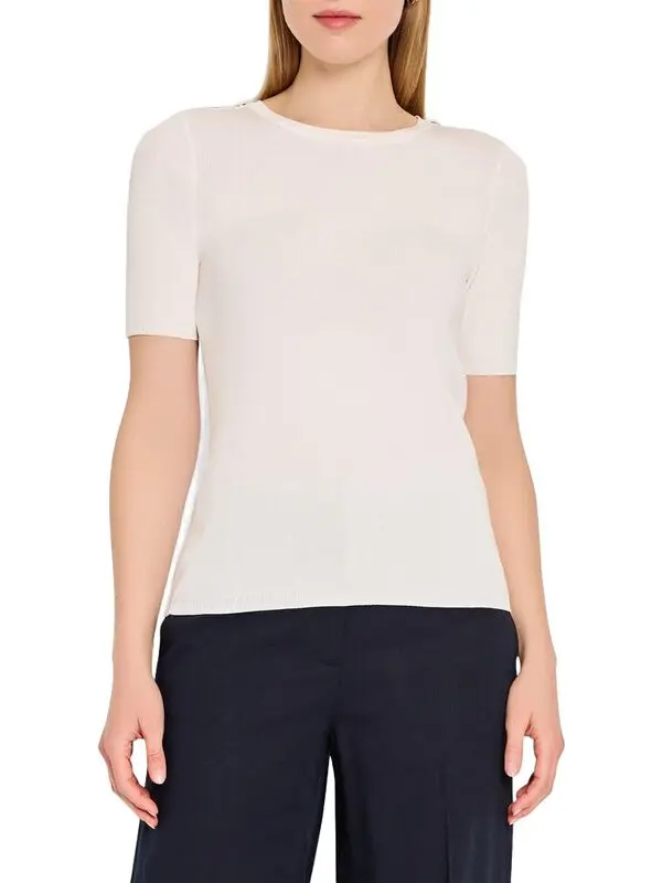 TAHARI ASL Button Shoulder Sweater - Ivory