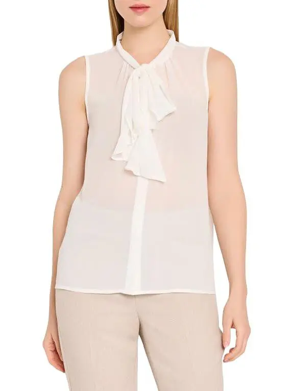 TAHARI ASL Ruffle Tie Sleeveless Top - Ivory