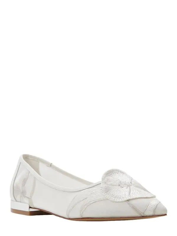 Ted Baker London Pointed Toe Flat With Floral Appliqu - White
