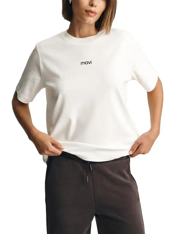 MAVI Logo Embroidered Crewneck T-shirt - Coconut Milk