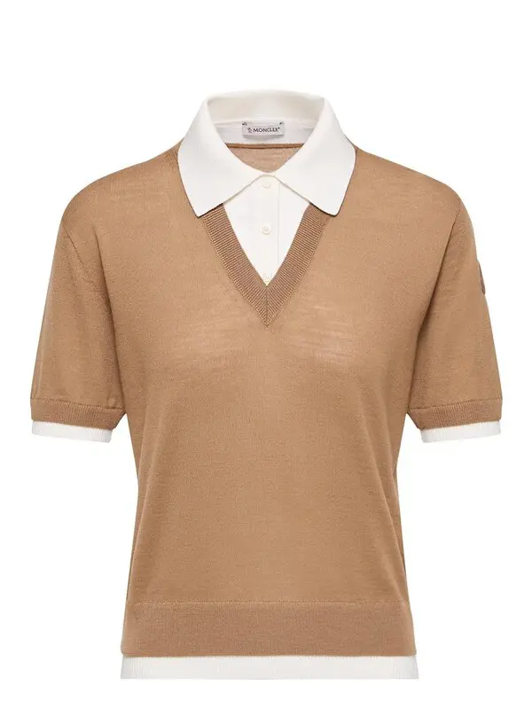 Moncler Layered Wool Polo Shirt - Beige