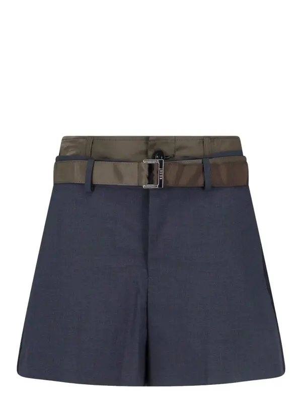 Sacai Wool Blend Straight Leg Shorts - Gray