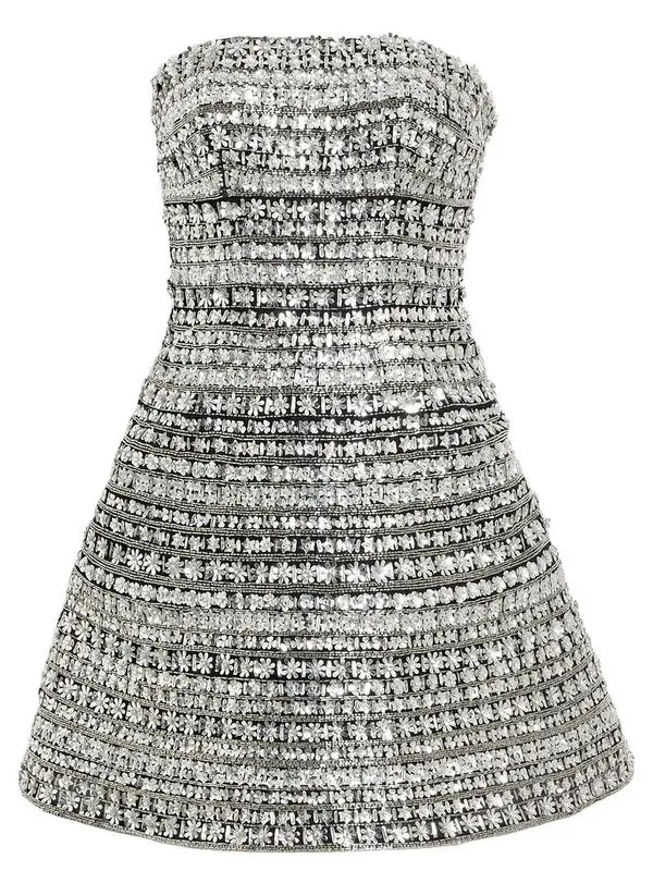 Carolina Herrera Strapless Embellished Silk-chiffon Mini Dress - Silver