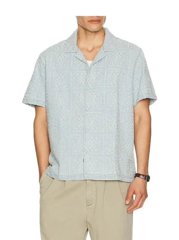 Rails Tyler Camp Collar Shirt In Blue - Indigo Cream Squares
